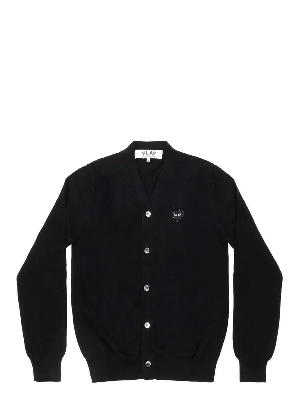 Play Comme Des Garcon Rhinestone Heart V-neck Cardigan - Black