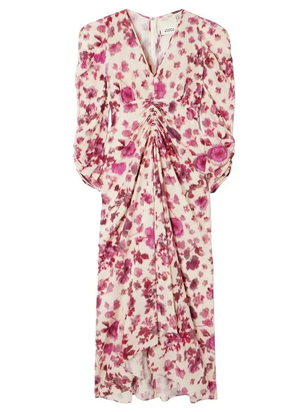 Isabel Marant Albini Gathered Printed Silk-blend Midi Dress - Pink