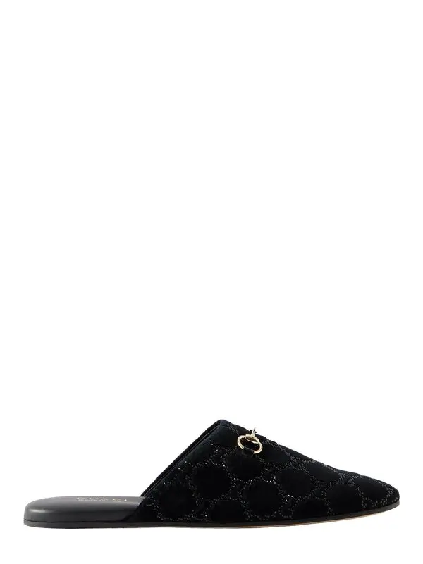 Gucci Crystal-embellished Velvet Slippers - Black