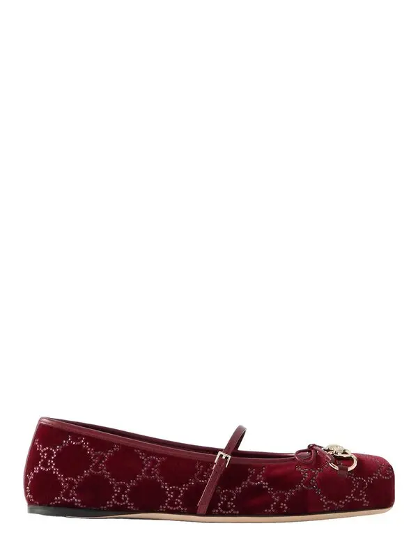Gucci Horsebit Crystal-embellished Velvet Ballerinas - Burgundy
