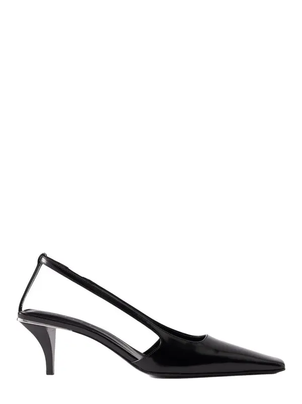 Gucci Logo-detailed Glossed-leather Slingback Pumps - Black