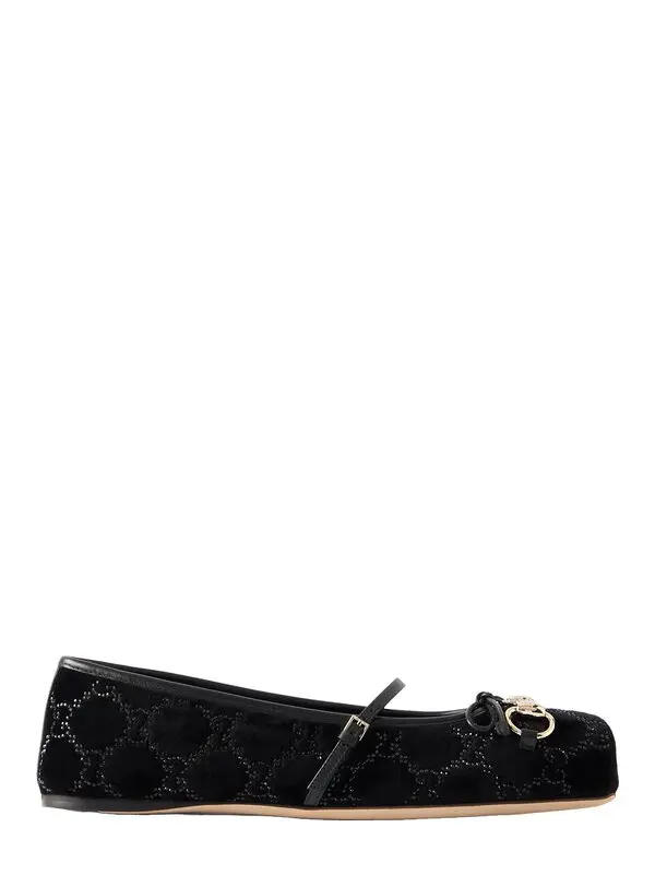 Gucci Horsebit Crystal-embellished Velvet Ballerinas - Black