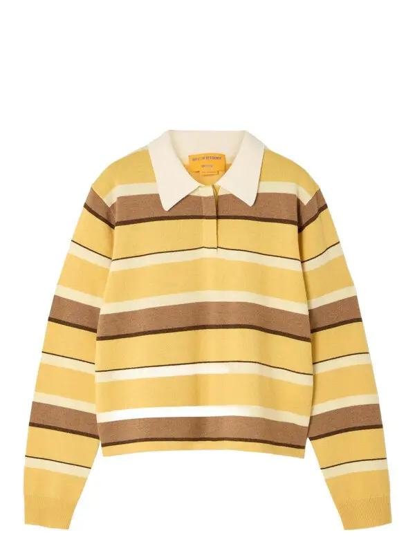 Guest In Residence Striped Cropped Cashmere Polo Sweater - Yellow