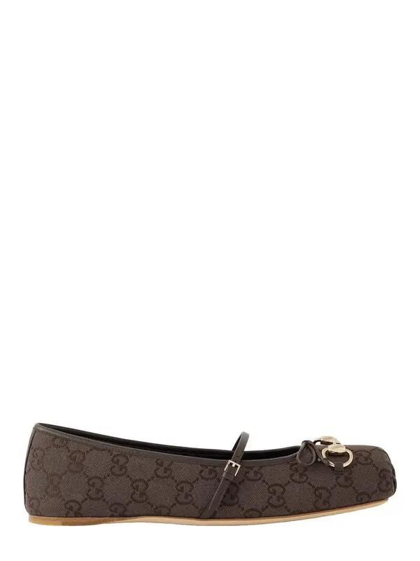Gucci Horsebit-embellished Canvas-jacquard Ballet Flats - Brown
