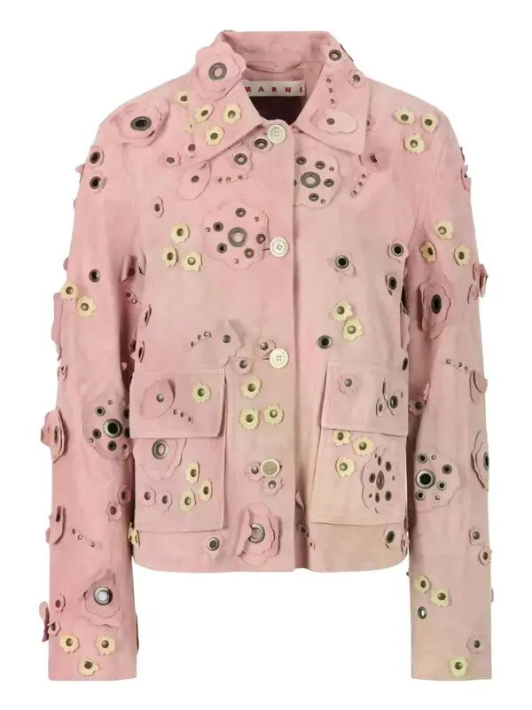 Marni Flower-appliqué Studded Jacket - Pink