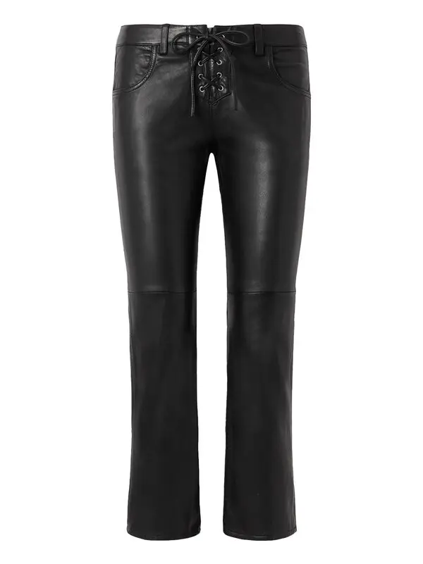 Staud Vanel Cropped Lace-up Leather Pants - Black