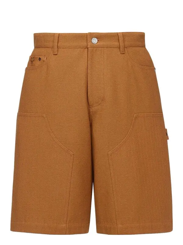 Mcm Cotton Twill Shorts With Leather Details - Cognac