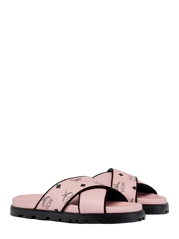 Mcm Visetos Leather Mix Cross Sandals - Soft Pink