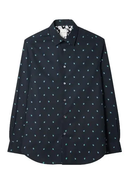 Paul Smith Tailored-fit Navy 'ditsy Flower' Cotton Shirt - Blue