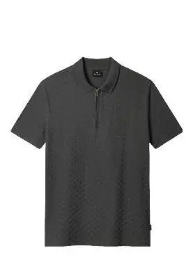 Paul Smith Dark Jacquard Cotton Zip Polo Shirt - Grey