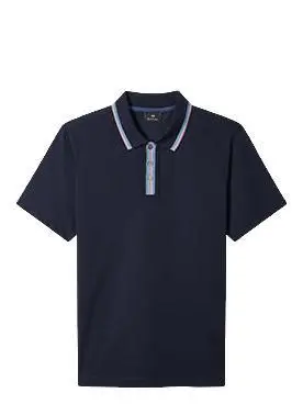 Paul Smith Navy Plated Jersey Polo Shirt With Contrast Tipping - Blue