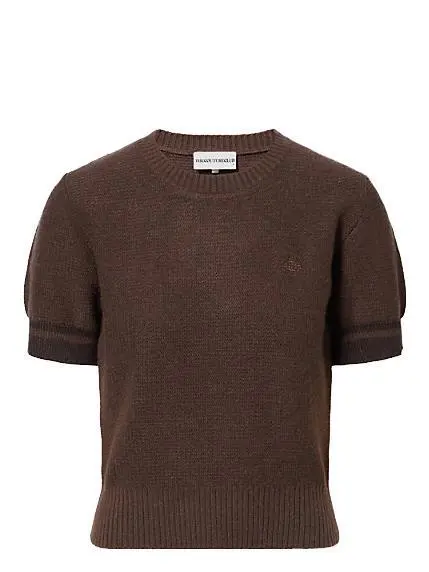 THE COUTURE CLUB Contrast Stripe Short-sleeve Knitted Top - Chocolate