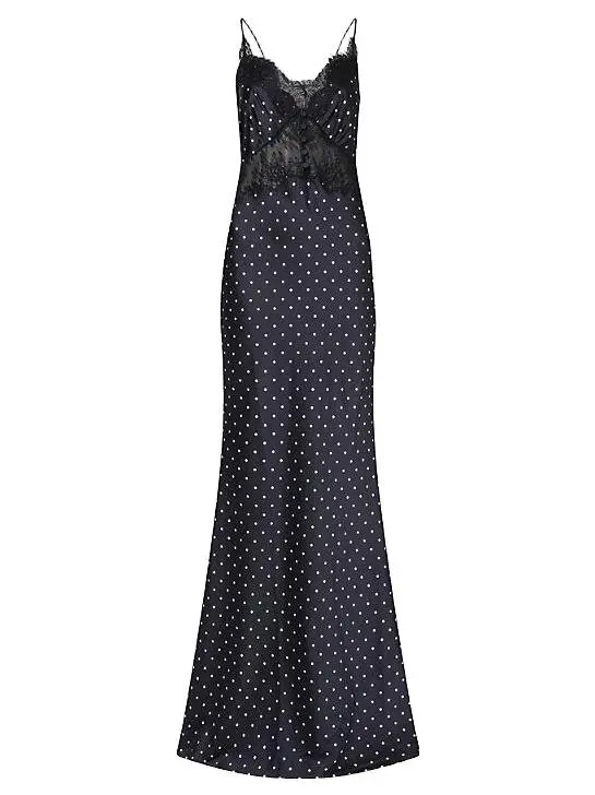 SELF-PORTRAIT Polka Dot Satin Maxi Dress - Black And White