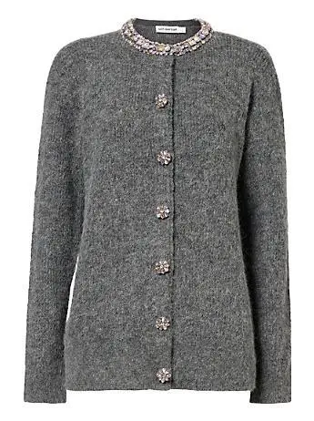 SELF-PORTRAIT Crystal-embellished Knitted Cardigan - Grey