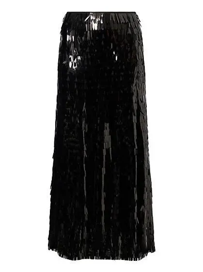 SELF-PORTRAIT Sequin Embellished Flared Woven Midi Skirt - Black