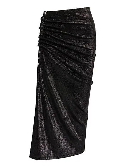 Rabanne Embellished-button Asymmetric Lurex Midi Skirt - Black