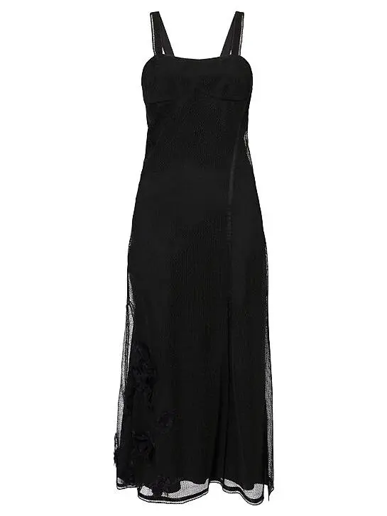 Victoria Beckham Floral-applique Mesh Midi Dress - Black