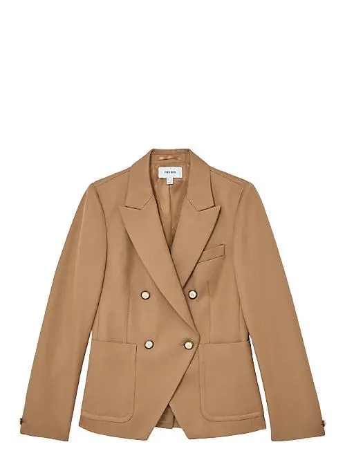 REISS Gigi Double-breasted Wool-blend Blazer - Camel