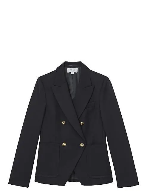 REISS Gigi Double-breasted Wool-blend Blazer - Navy