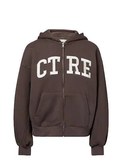 THE COUTURE CLUB Cotton-blend Ctre Applique Zip-up Hoodie - Chocolate