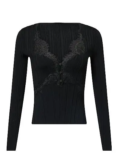 SELF-PORTRAIT Lace-trim V-neck Knitted Top - Black