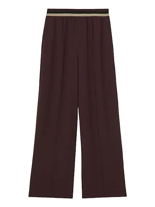 REISS Wide-leg Woven Trousers - Burgundy
