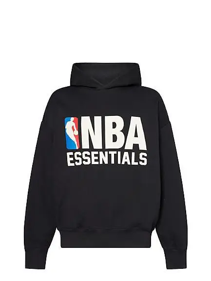 Fear Of God Fog X Essentials X Nba Brand-print Relaxed-fit Cotton-blend Hoodie - Vintage Black