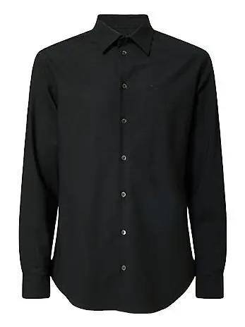 Emporio Armani Logo-embroidered Wool-blend Shirt - Black Beauty