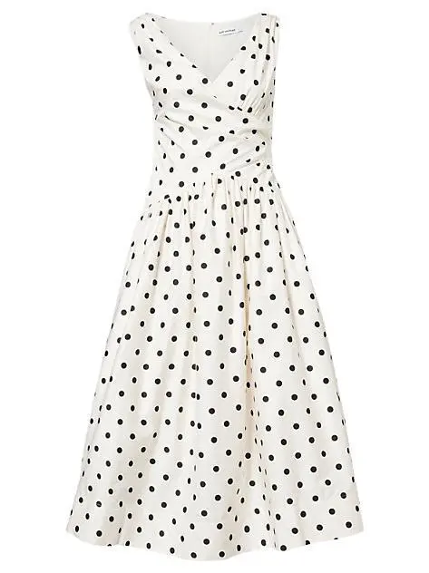 SELF-PORTRAIT Polka Dot Cotton Poplin Midi Dress - Cream