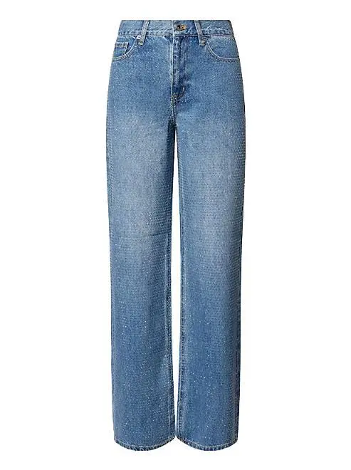SELF-PORTRAIT Rhinestone Straight-leg Jeans - Blue