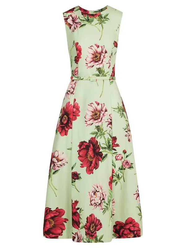 Oscar De La Renta Peony Print Cotton Poplin Dress - Multi
