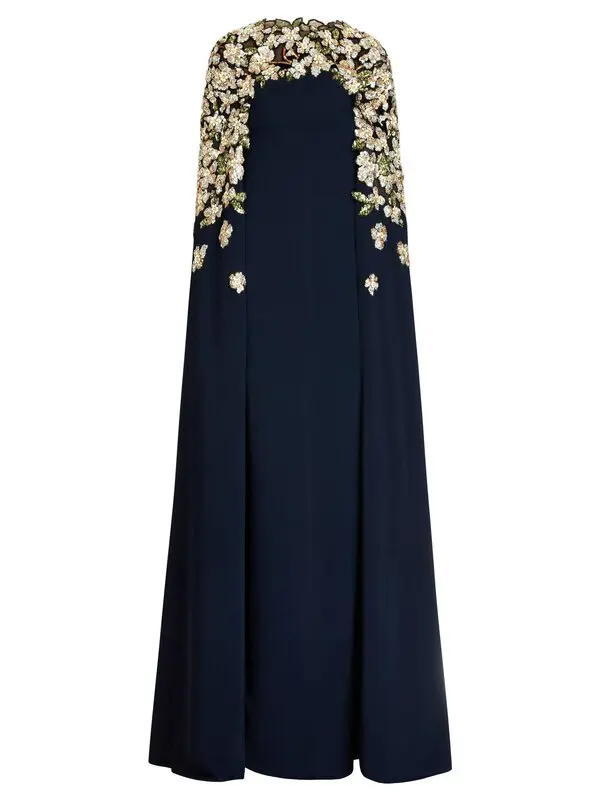 Oscar De La Renta Floral Sequin Embroidered Caftan - Blue