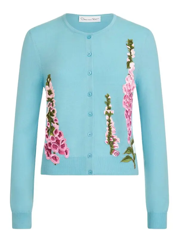 Oscar De La Renta Foxglove Threadwork Cardigan - Blue