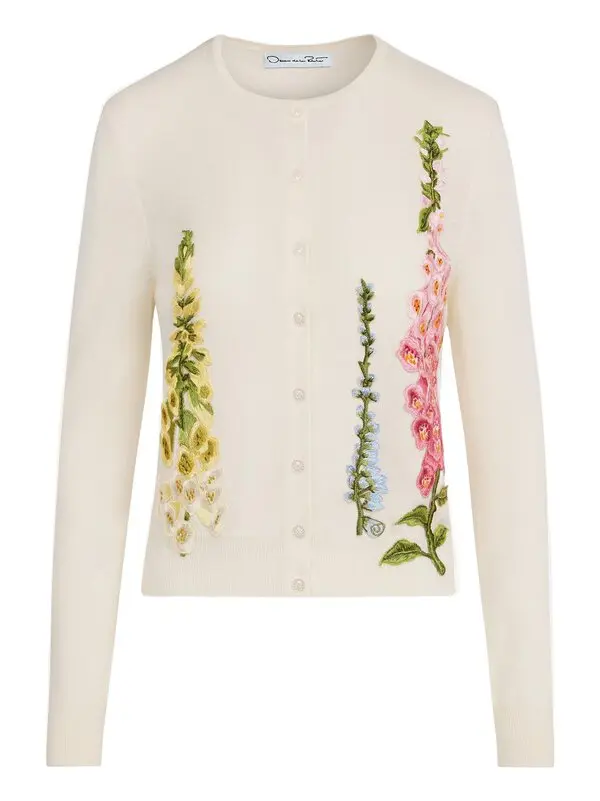 Oscar De La Renta Foxglove Threadwork Cardigan - White