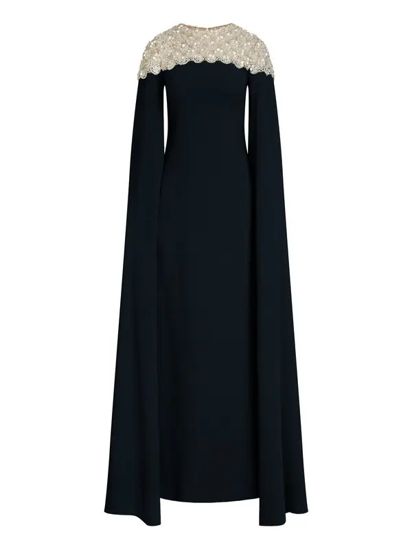 Oscar De La Renta Mother-of-pearl Embroidered Caftan - Navy