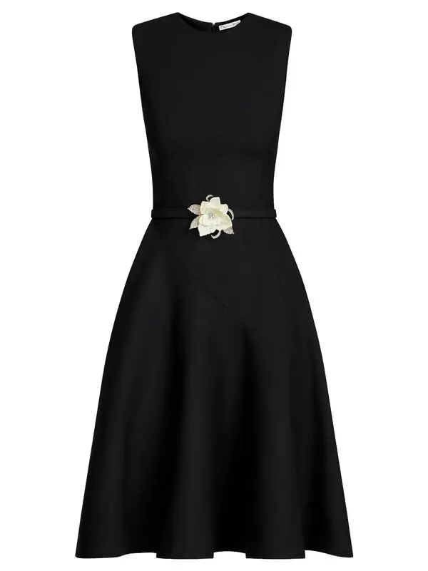 Oscar De La Renta Floral Belted Wool Dress - Black