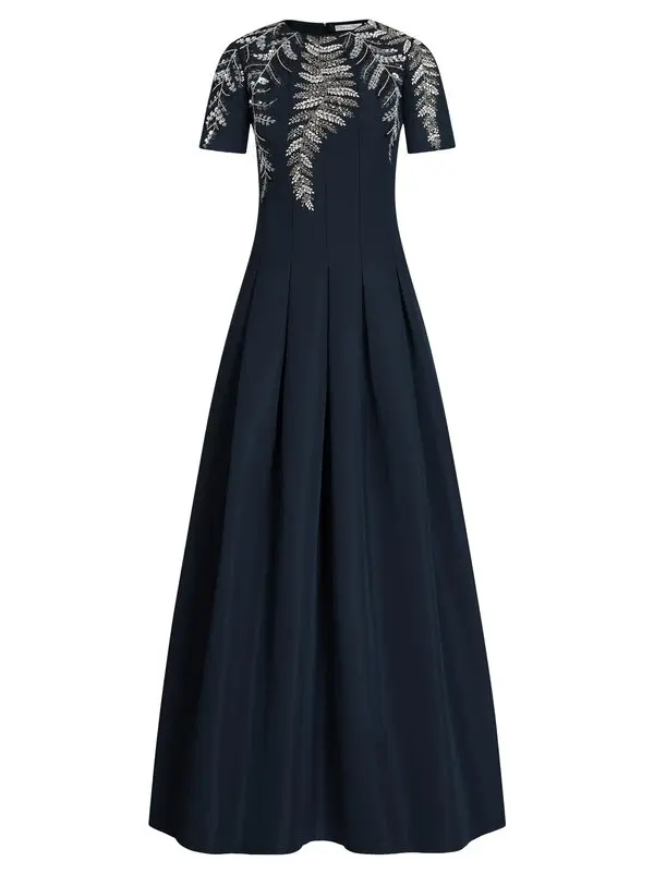 Oscar De La Renta Fern Embroidered Faille Gown - Blue