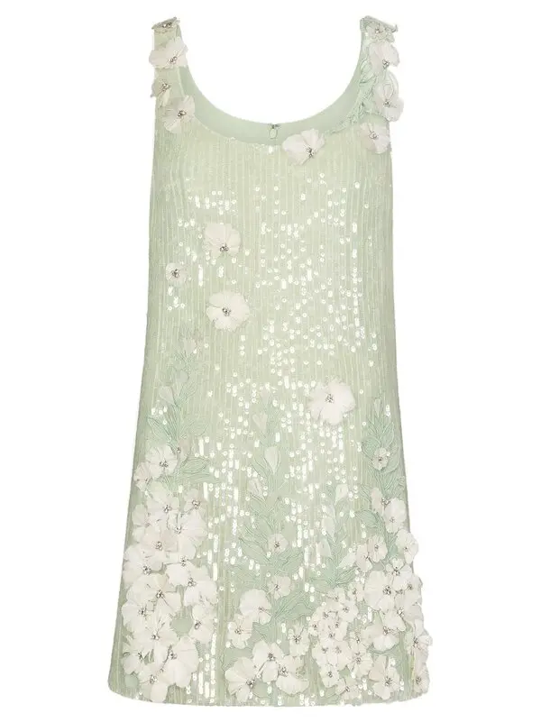 Oscar De La Renta Foxglove Embroidered Sequin Tulle Shift Dress - Green