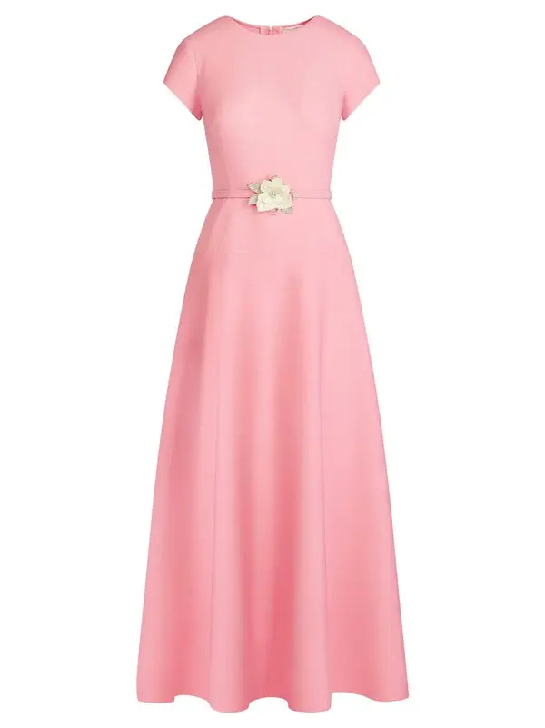 Oscar De La Renta Floral Belted Wool Dress - Pink