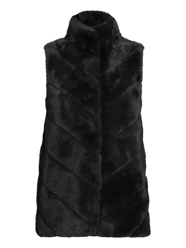 LYLA GRANT Faux Mink Chevron Quilted Vest - Black
