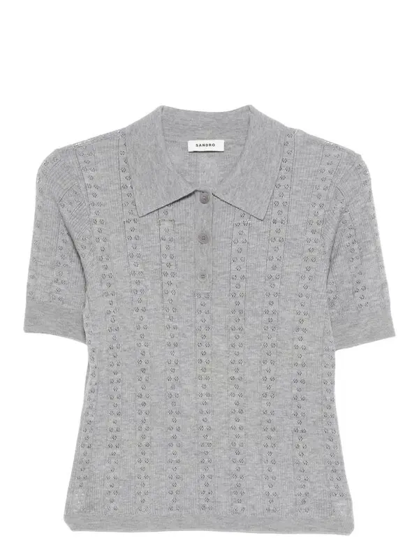 Sandro Pointelle Knit Polo Top - Grey