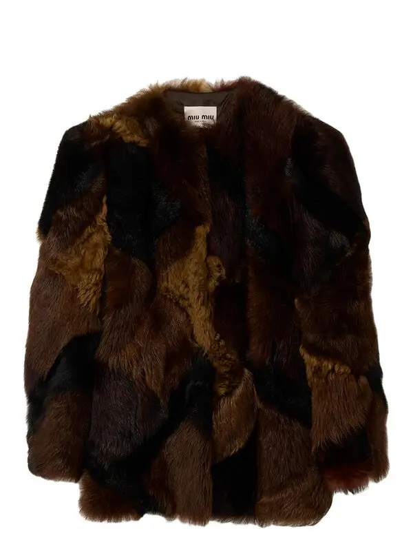 Miu Miu Shearling Patchwork Caban Jacket - Sienna