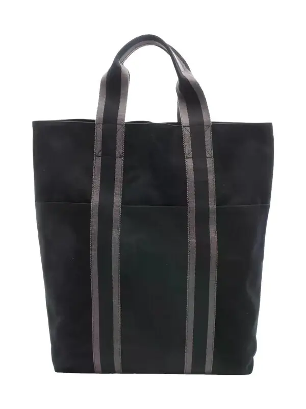 Hermès 2000s Fool Medium Striped Canvas Tote Bag - Black