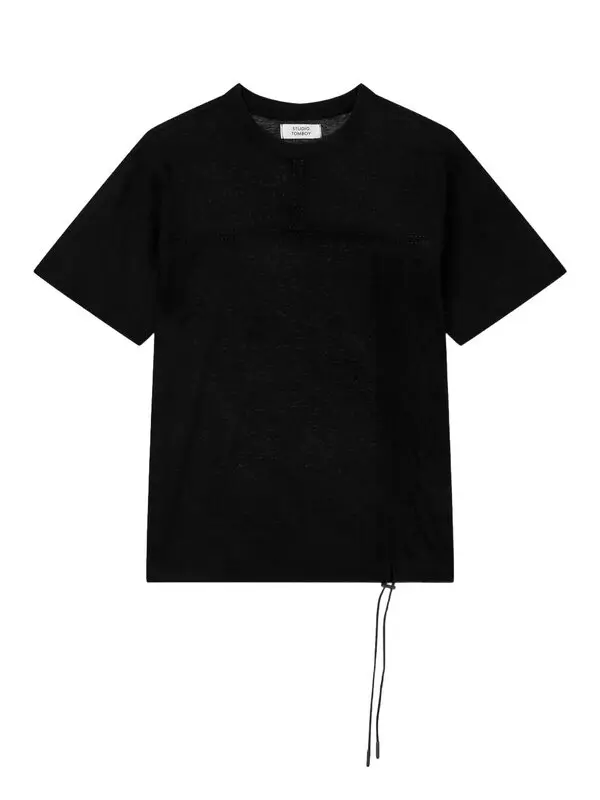 STUDIO TOMBOY Drawstring-hem Short-sleeve Top - Black