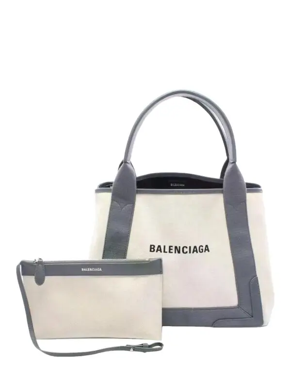 Balenciaga 2000s Navy Cabas Tote Bag - Neutrals