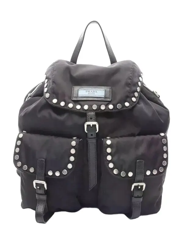 Prada 2010s Vela Stud-detail Backpack - Black