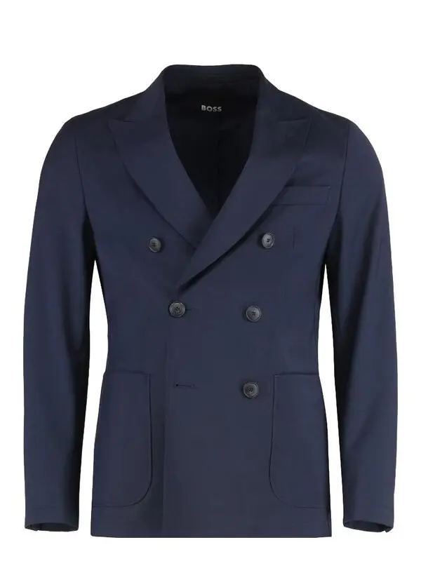 BOSS Double-breasted Jacket In Wool Blend - Blue
