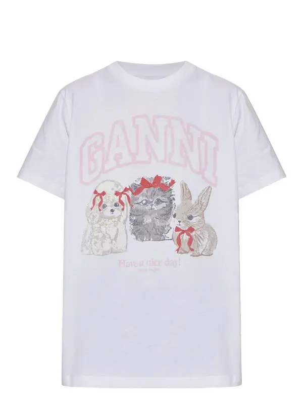GANNI T-shirt With Colorful Print - White