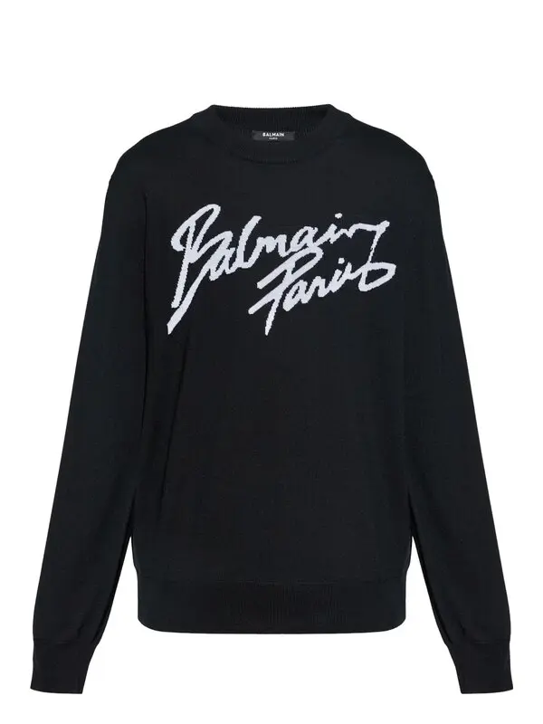Balmain Wool Sweater With Logo - Black