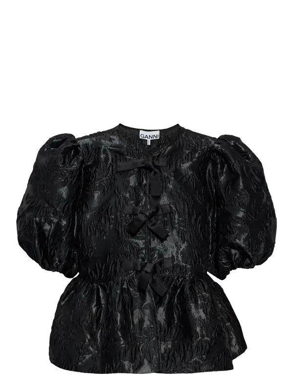 GANNI Floral Embossed Top - Black